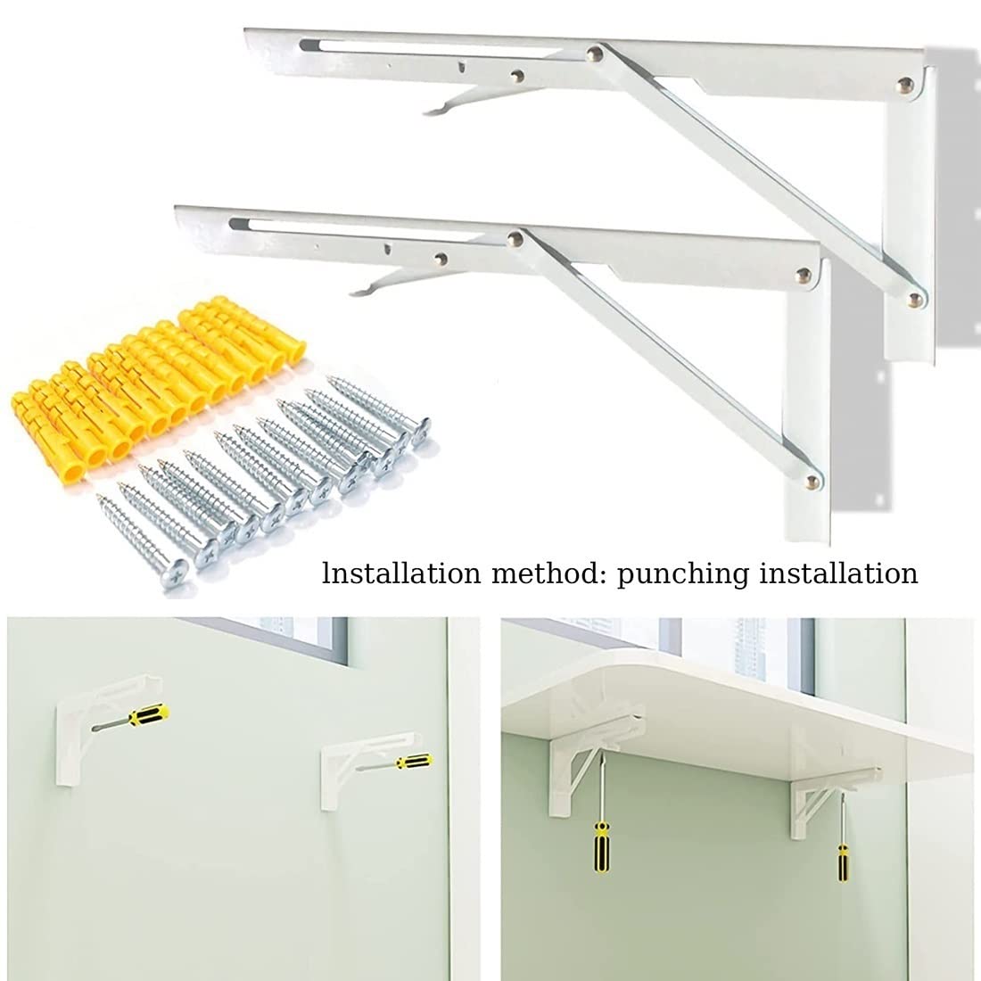 Laundry Folding Table, Wood Wall Mounted Table, Bracket Heavy Duty Stable Sturdy Wall Table, Floating Folding Table, Sturdy Hanging Table for Apartment, Study, Bedroom Kitchen Room Restaurant ( Color