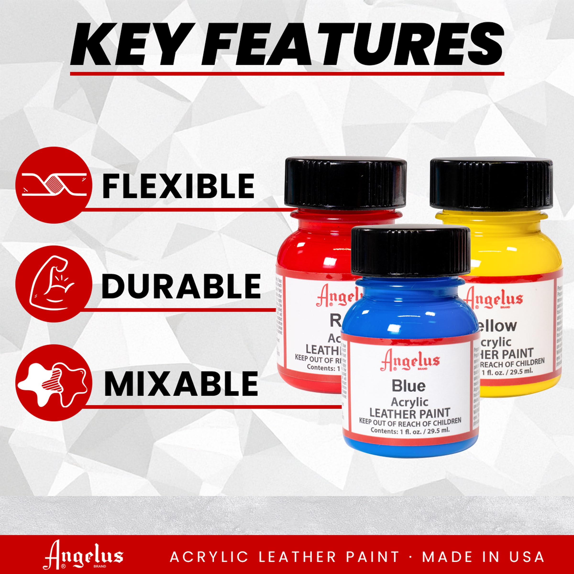 Angelus Leather Paint Kit- Basics Starter Kit Includes 5 Paints, Preparer Deglazer, & 5 Piece Paint Brush Set