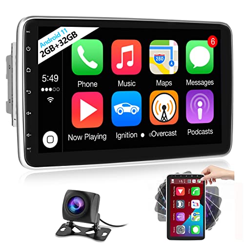 2022 Android 11 Rotating Touch Screen Car Stereo with Apple Carplay Android Auto, 10" Car Radio with Hi-Fi FM/RDS GPS WiFi Double Din Head Unit Support Bluetooth AHD Backup Camera(2+32)
