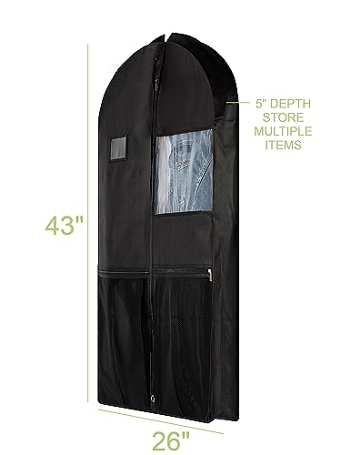BAGYHACKS™ 43-Inch Heavy Duty Garment Bag w/Pocket for Dresses, Suits, Jackets, Shoes