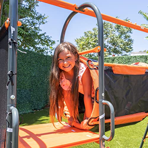 Jungle Warrior Anaconda Metal Swing Set with 45" Saucer Swing, 2 Sling Swings, Rock Climbing Wall and 5ft Slide with Slide