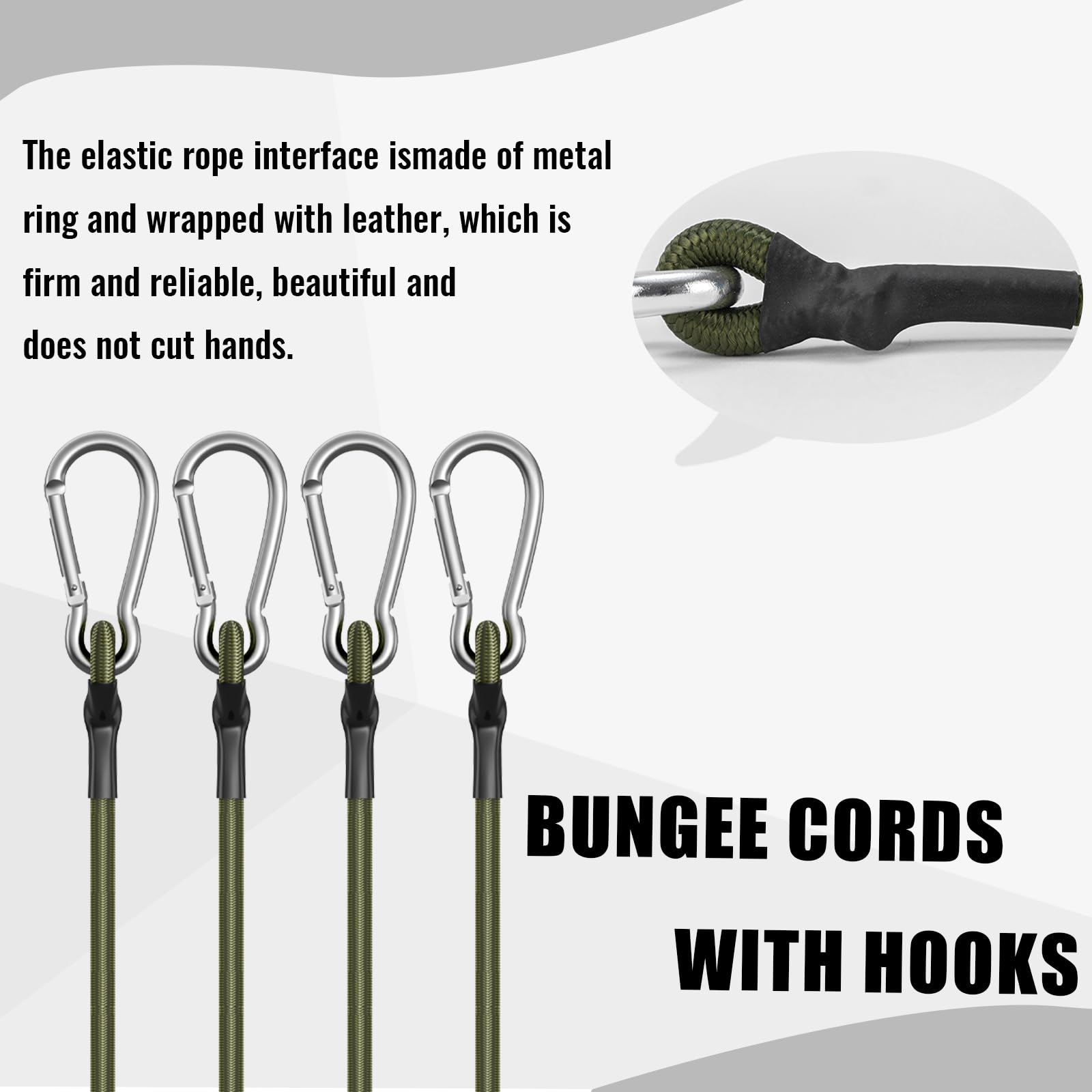 Bungee Cords with Carabiner Hooks 12 inch Heavy Duty Outdoor Camping Accessories Rope Elastic for Luggage Cargo Camping RV Hand Carts Oilcloth Binding 4 pcs
