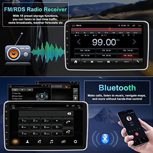 2022 Android 11 Rotating Touch Screen Car Stereo with Apple Carplay Android Auto, 10" Car Radio with Hi-Fi FM/RDS GPS WiFi Double Din Head Unit Support Bluetooth AHD Backup Camera(2+32)