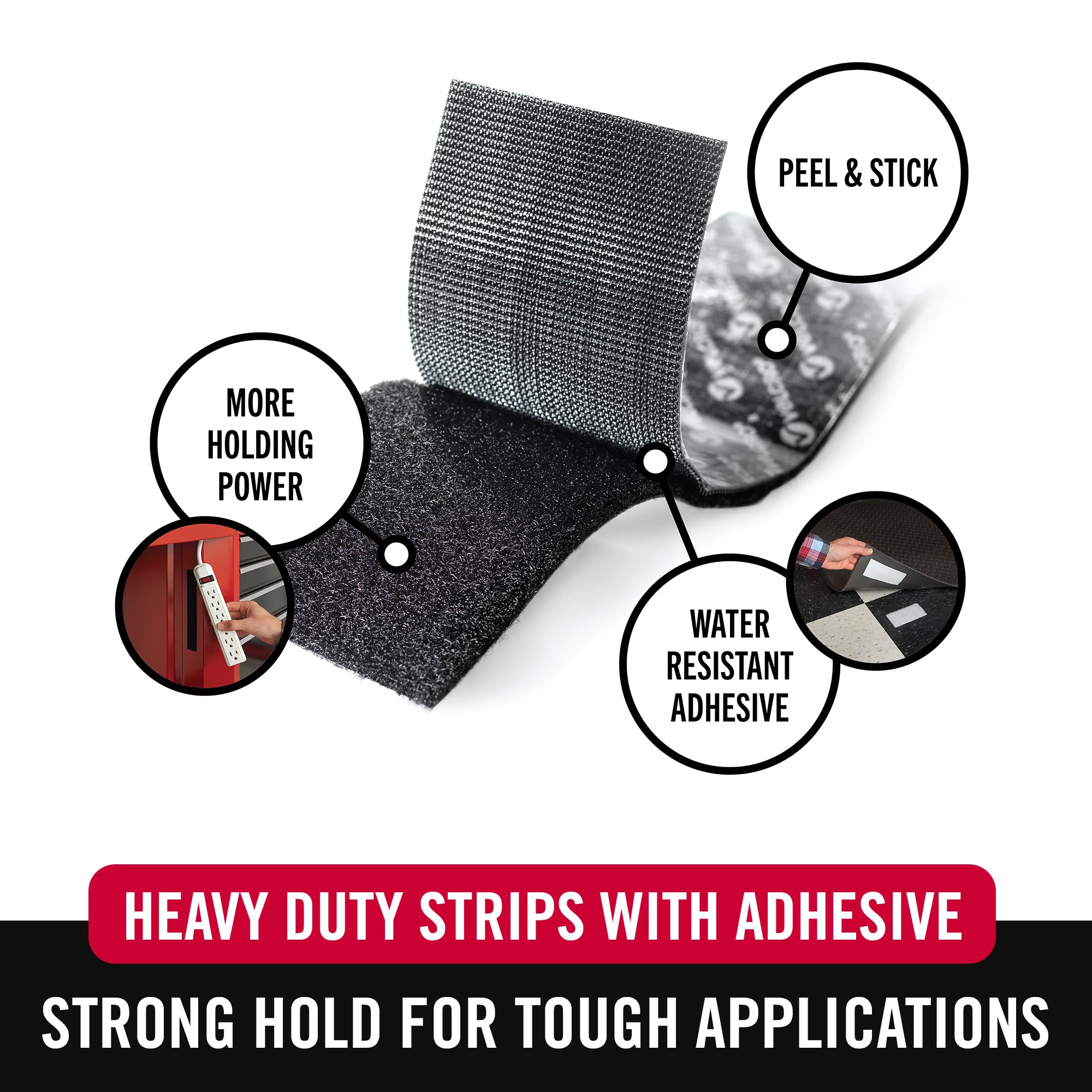 VELCRO Brand Industrial Strength Fasteners | Stick-On Adhesive | Professional Grade Heavy Duty Strength Holds up to 10 lbs on Smooth Surfaces | Indoor Outdoor Use | 4 x 2 inch Strips, 2 sets, Black