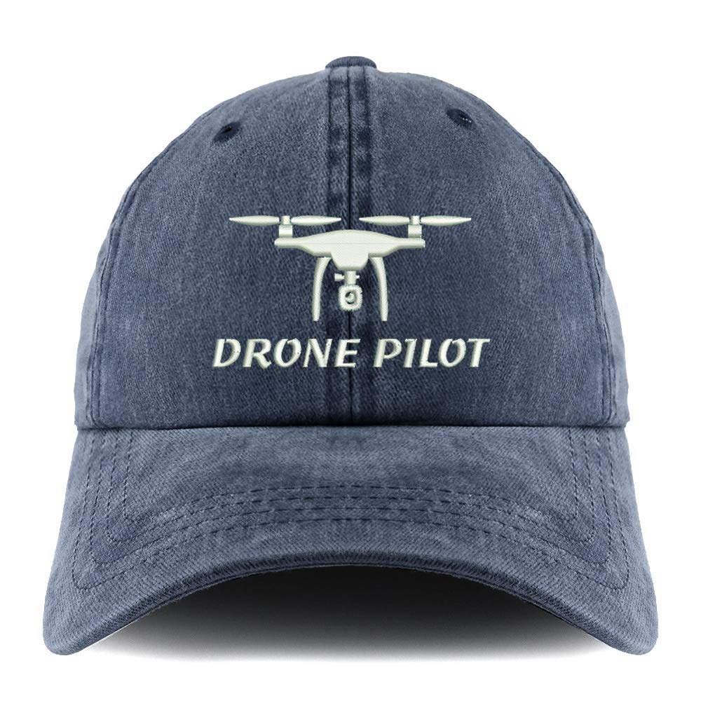 Trendy Apparel Shop Drone Pilot Embroidered Pigment Dyed Unstructured Cap - Navy
