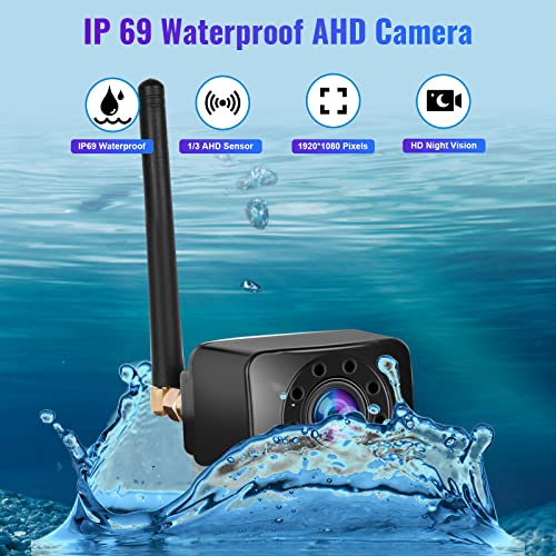 Wireless Backup Camera for Trucks Car Pickup Camper Van, 4.3 Inch IPS Monitor, HD 1080 Digital License Plate Rear View Camera Night Vision Waterproof Image Flip Grid Lines ON/Off