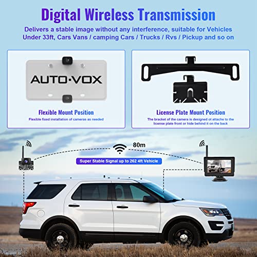 Wireless Backup Camera for Trucks Car Pickup Camper Van, 4.3 Inch IPS Monitor, HD 1080 Digital License Plate Rear View Camera Night Vision Waterproof Image Flip Grid Lines ON/Off