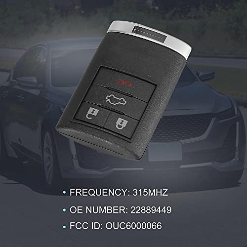 X AUTOHAUX Replacement Keyless Entry Remote Car Key Fob OUC6000066 315MHz for Cadillac STS 2008-2011 DTS 2008-2011 CTS 2008-2013 22889449 4 Key Button