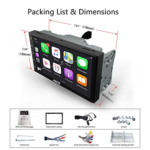 MMAUTO Double Din Car Stereo with Wireless Apple Carplay & Android Auto, 7 Inch HD LCD Touchscreen Car Radio with Bluetooth Voice Control, Rearview Camera, AM/FM Audio Receiver, Subwoofer, USB/AUX