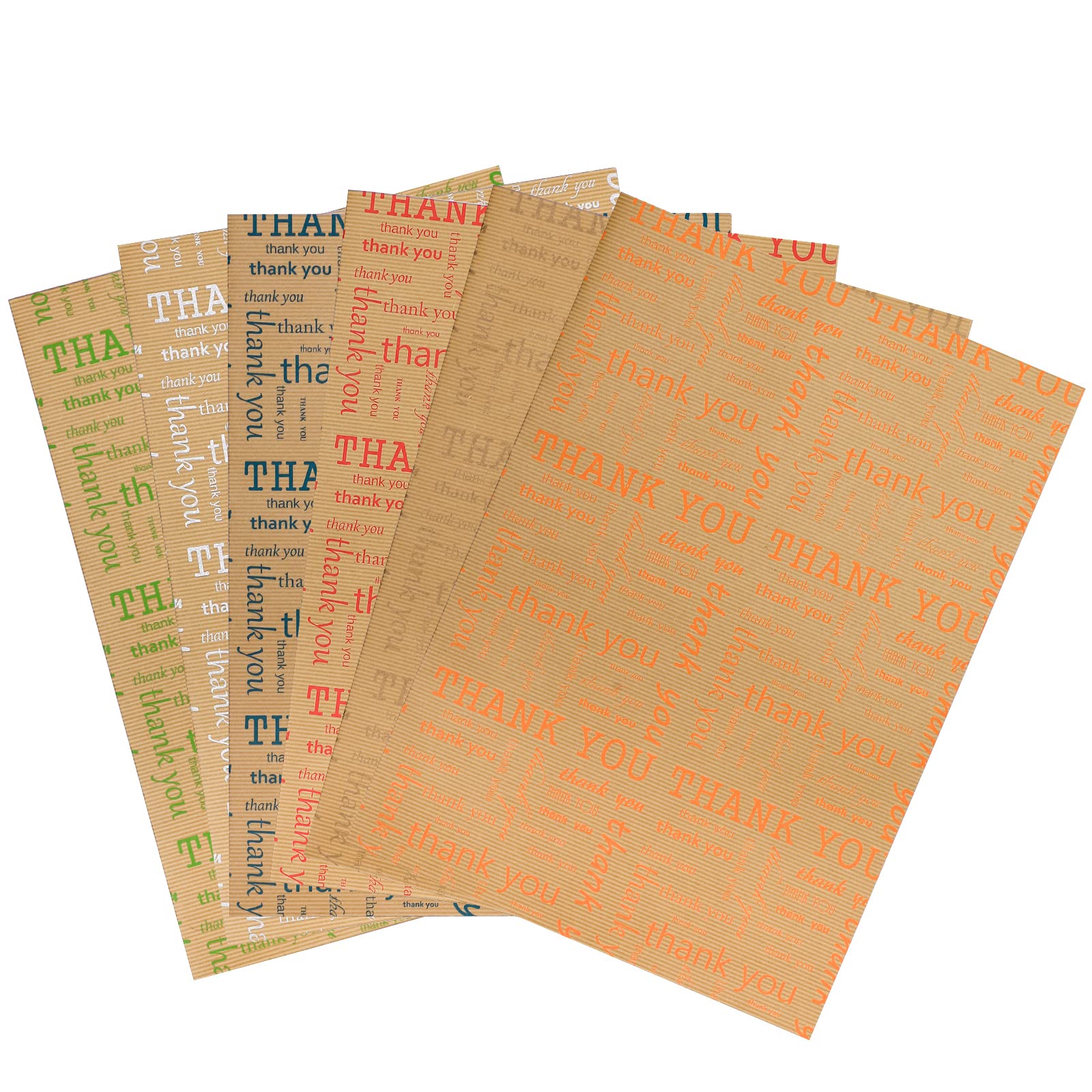 Packanewly Wrapping Paper - 6 Folded Kraft Sheets with DIY Sticker, Ribbon, Tape - Word Thank You Design Gift Wrap Sheet - 19.6 x 27.5 inches per Sheet