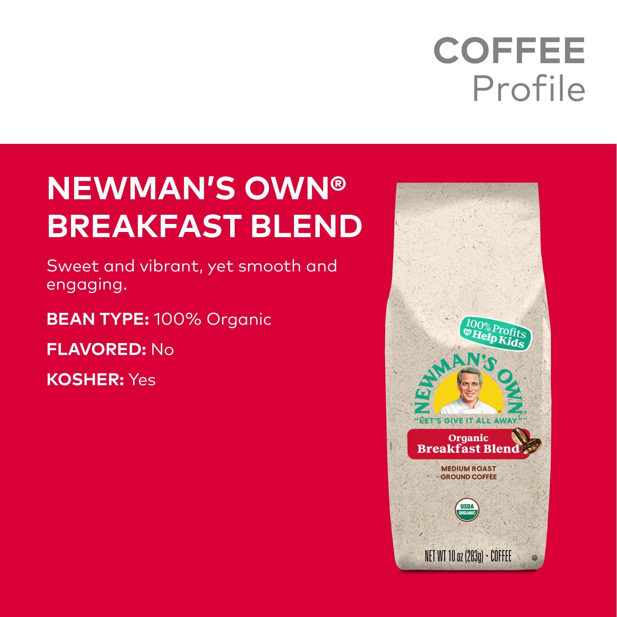 Newman's Own Organics Newman's Breakfast Blend, Ground Coffee, Medium Roast, Bagged 10oz