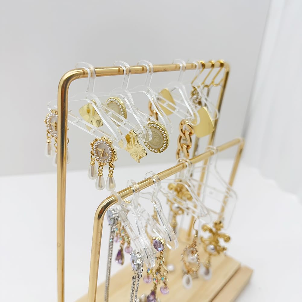 Lemonades Earring Hanger Holder Rack Tabletop Jewelry Display Stand, Unique 2-Layers Metal Hanging Earring Towers Mini Earring Holder with Wood Base
