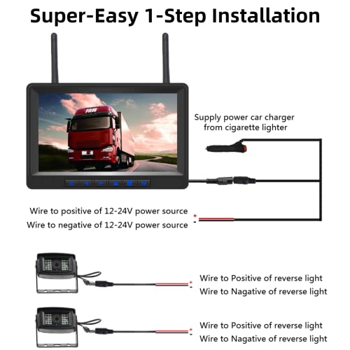 FHD 1080P Wireless Backup Camera Kit 7β LCD Monitor with Blue Backlit Buttons Support Split Screen Two Cameras IP69 Waterproof IR Night Vision for Bus/RV/Truck/Trailer/Motorhome/Boat