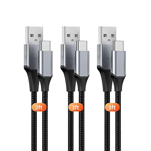 USB C Cables (3Pack,3ft), 3A Type C Cable Fast Charging Cable USB-C Charging Cord Compatible with Samsung Galaxy S10 S9 S8, Power Bank, and Other Type c Devices-Black