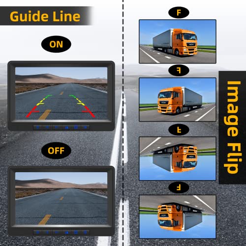 FHD 1080P Wireless Backup Camera Kit 7β LCD Monitor with Blue Backlit Buttons Support Split Screen Two Cameras IP69 Waterproof IR Night Vision for Bus/RV/Truck/Trailer/Motorhome/Boat