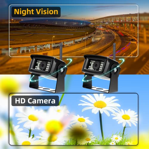 FHD 1080P Wireless Backup Camera Kit 7β LCD Monitor with Blue Backlit Buttons Support Split Screen Two Cameras IP69 Waterproof IR Night Vision for Bus/RV/Truck/Trailer/Motorhome/Boat