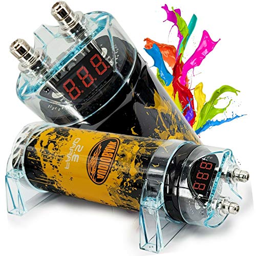 Audiobank 3.5 Farad Capacitor Car Audio 3500 Watts Power 12V Car Digital Power 3 Digit Display and Complete 1500 Watts 8 Gauge Car Amplifier Installation Wiring Kit Red
