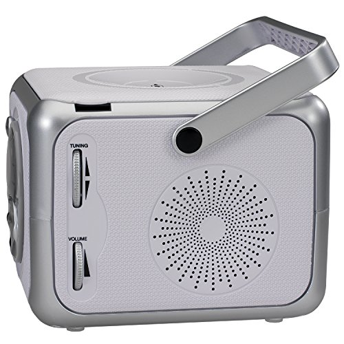 Jensen FM Stereo CD555 Bluetooth Boombox, Silver, 7.00 x 9.75 x 6.00 inches