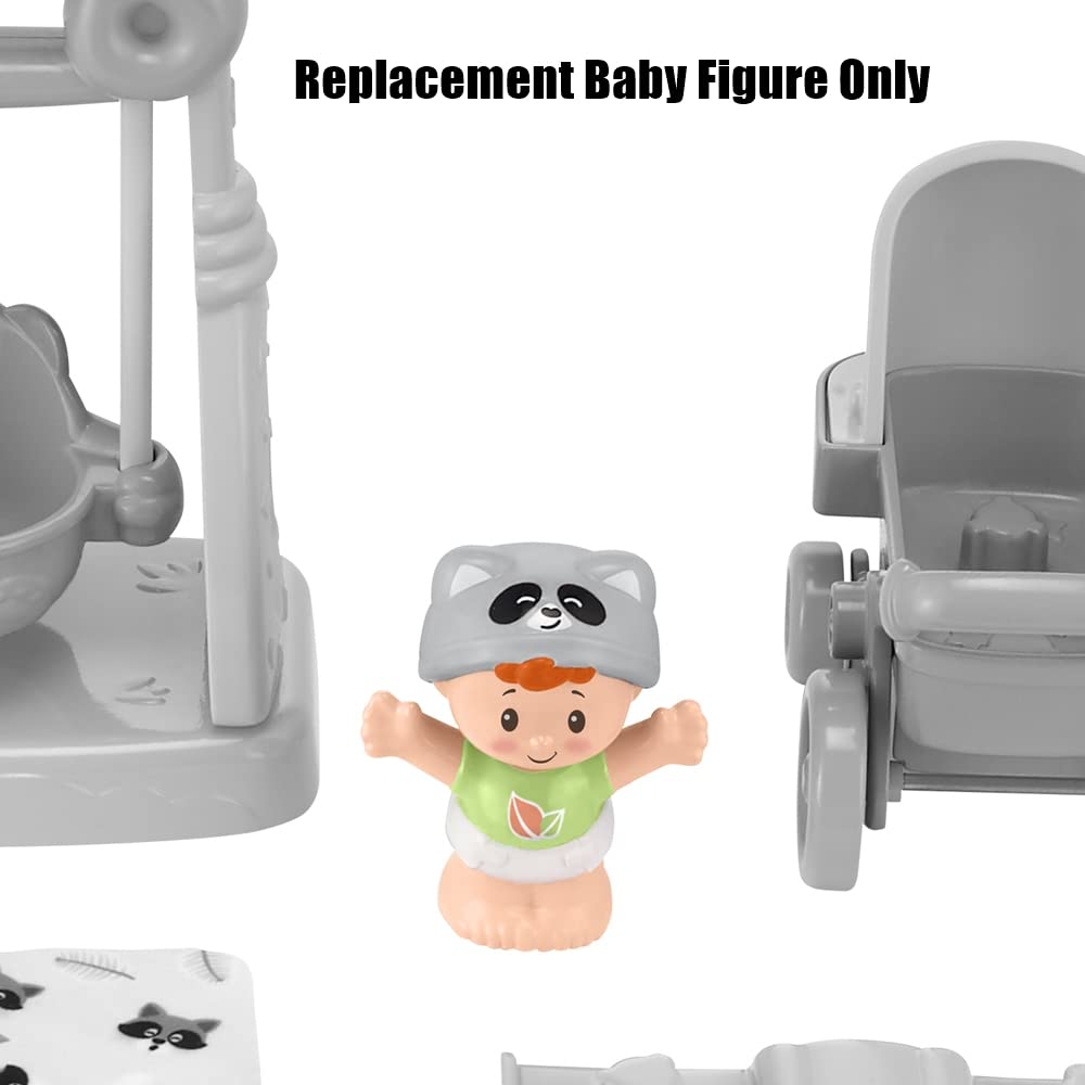 Replacement Part for Fisher-Price Little People Swing 'n Stroll Playset - GTT62 ~ Replacement Baby Figure ~ Green Shirt ~ Raccoon Hat ~ Red Curl
