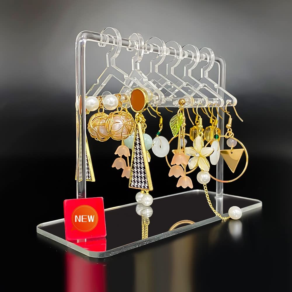 XINZHIDA Earring Hanger Rack with 8 Mini Coat Hangers, Acrylic Earring Holder Display Stand, Ear Studs Hanging Earrings Organizer For Women Girls, Transparent