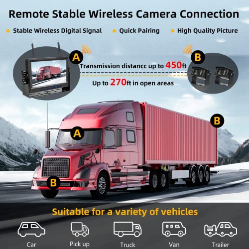 FHD 1080P Wireless Backup Camera Kit 7β LCD Monitor with Blue Backlit Buttons Support Split Screen Two Cameras IP69 Waterproof IR Night Vision for Bus/RV/Truck/Trailer/Motorhome/Boat