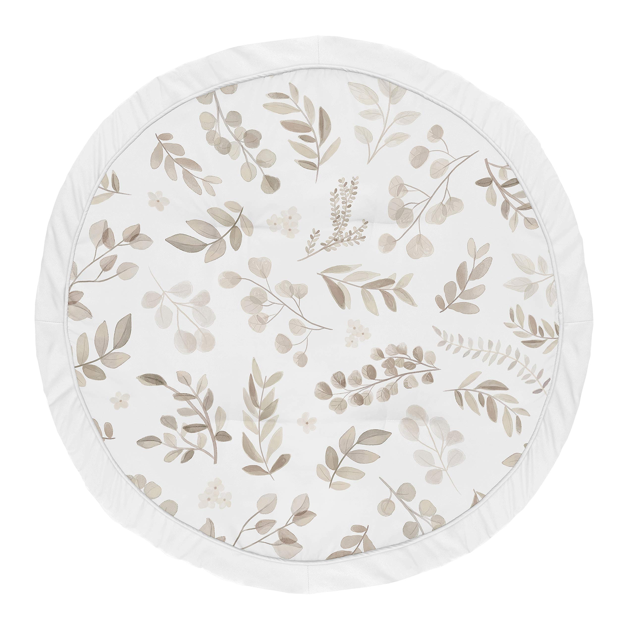 Sweet Jojo Designs Leaf Boy or Girl Baby Playmat Tummy Time Infant Play Mat - Gender Neutral Floral Ivory Beige Taupe and White Gender Neutral Boho Watercolor Botanical Flower Woodland Tropical Garden