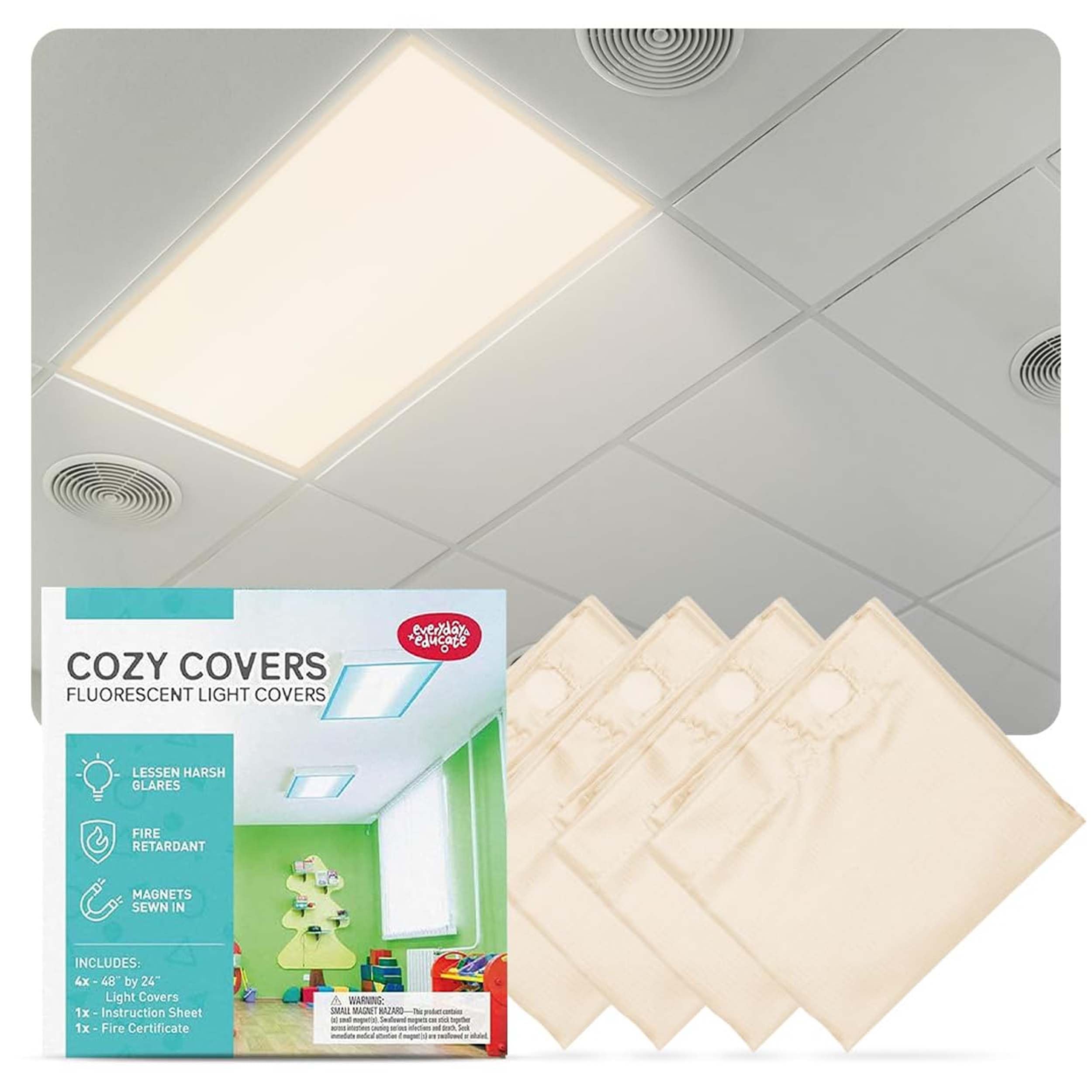 Fluorescent Light Covers,Fluorescent Light Covers for Ceiling Lights, Classroom, Office, or Light Covers Fluorescent Filter- Eliminates Flicker & Glare - 48" by 24" (4 Pack, Off White)