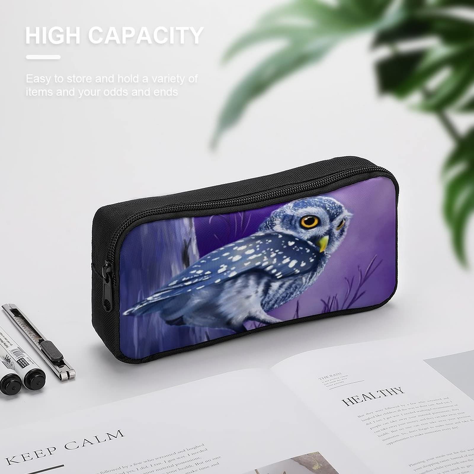 Night Owl Bird Pencil Case Stationery Pen Pouch Portable Makeup Storage Bag Organizer Gift