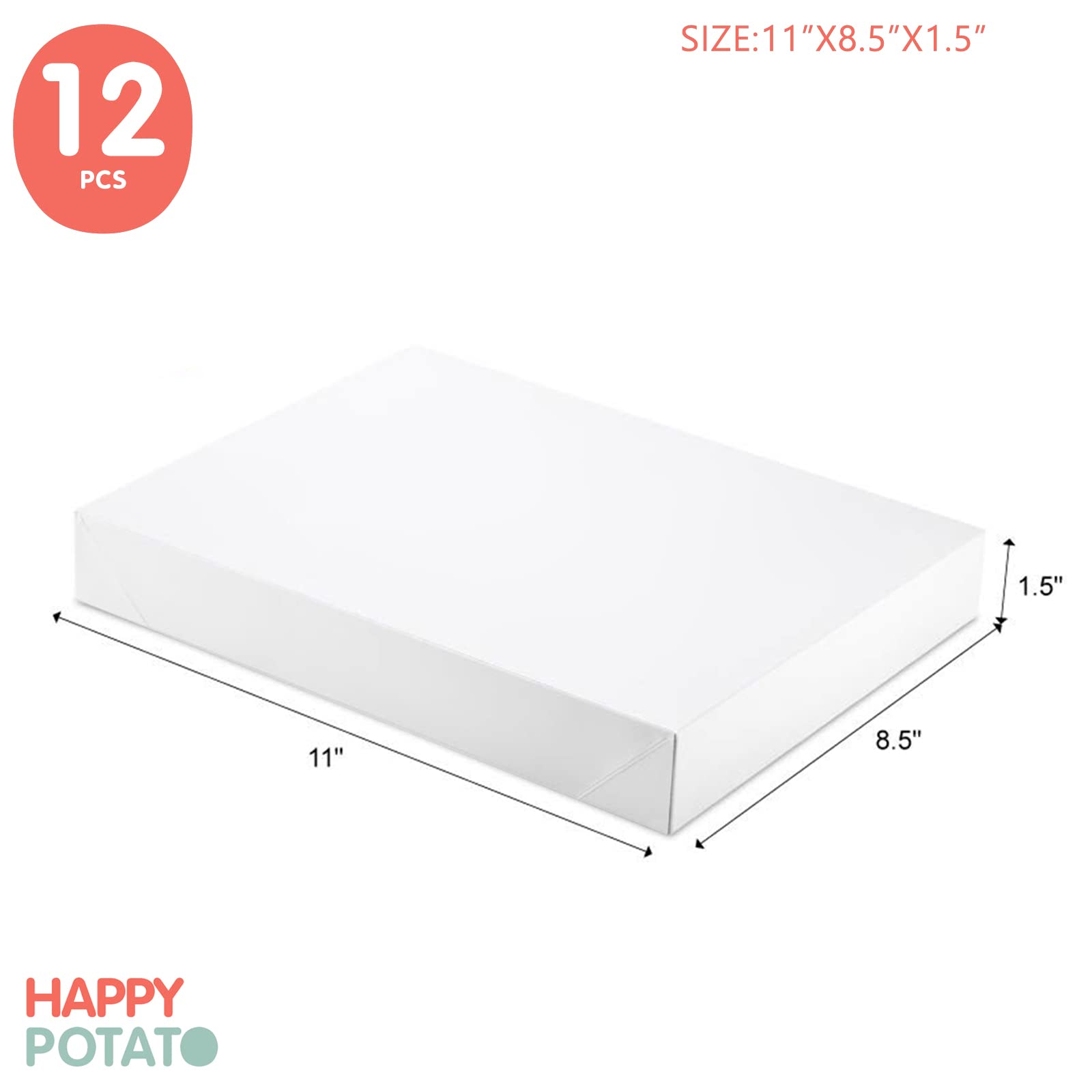 HAPPY POTATO Gift Boxes with Lids 11x8.5x1.5 Inches White Shirt Boxes Gift Boxes for Clothes Gift Wrap Boxes (Grain Texture White, Pack of 12)