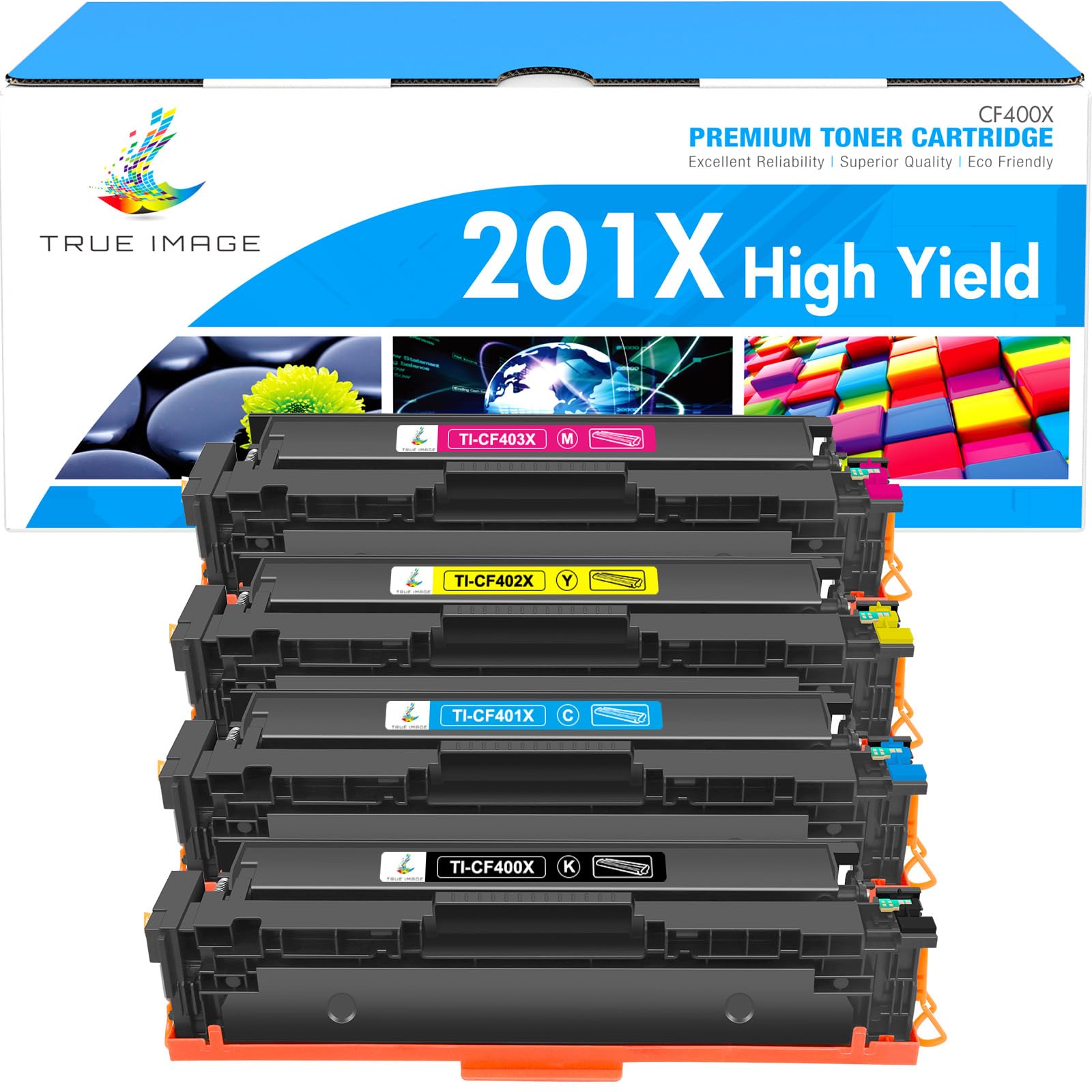 TRUE IMAGE Compatible Toner Cartridge Replacement for HP 201A 201X CF400X CF400A Color Pro MFP M277dw M252dw M277c6 CF401X CF402X CF403X M252 M277 Printer (Black Cyan Yellow Magenta, 4-Pack)