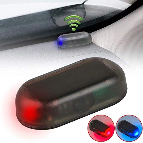 Kqiang 2pcs Car Solar Power Simulated Dummy Alarm Warning Anti-Theft LED Flashing Security Light Fake Lamp (Blue + Red) 2