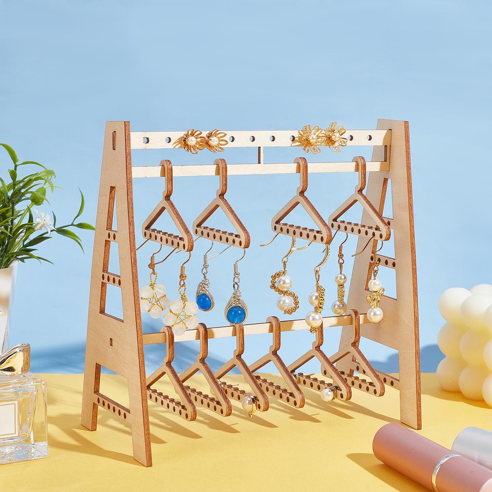 PH PandaHall 116 Holes Earring Holder, Earring Organizer Rack with Mini Hangers Wood Earring Display Stand for Selling Jewelry Earring Stand Ear Stud Holder for Women Retail Personal