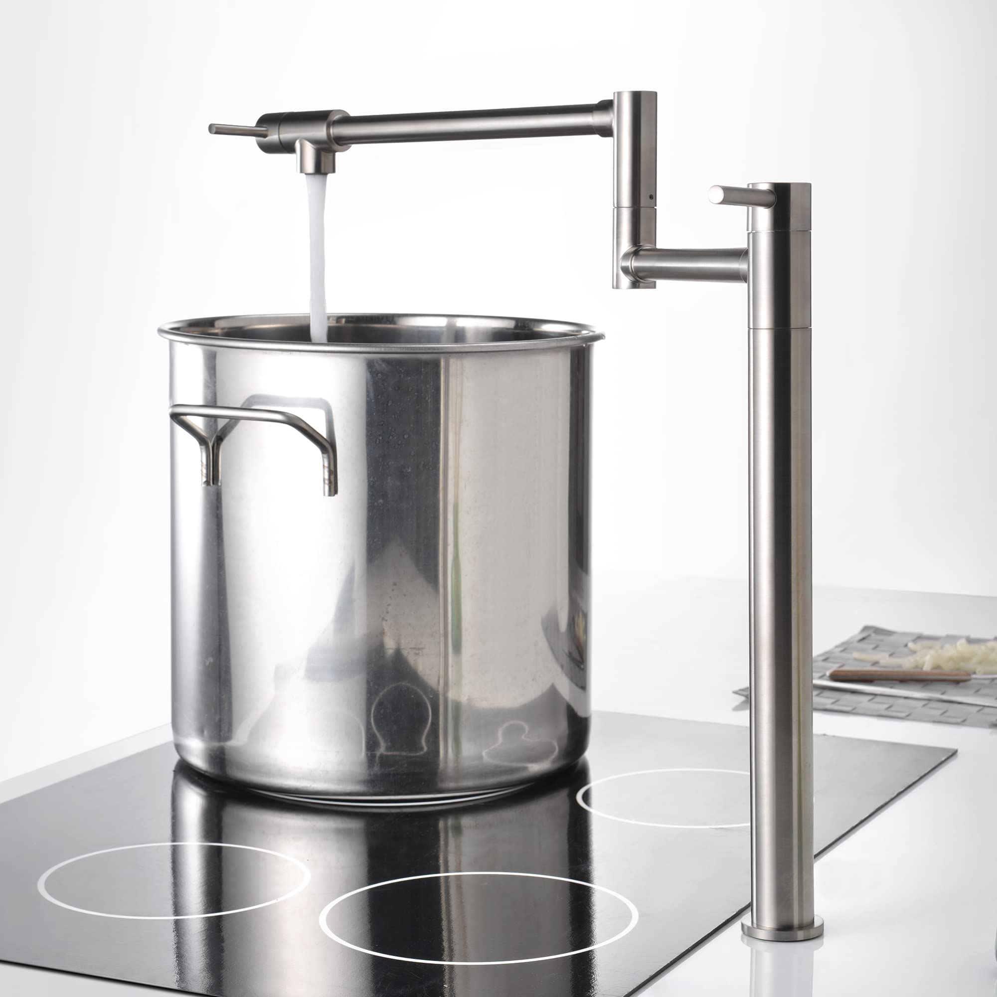 Deck Mount Pot Filler Faucet Brushed Nickel Finish with Extension Shank and 20" Dual Swing Joints Spout, SUMERAIN