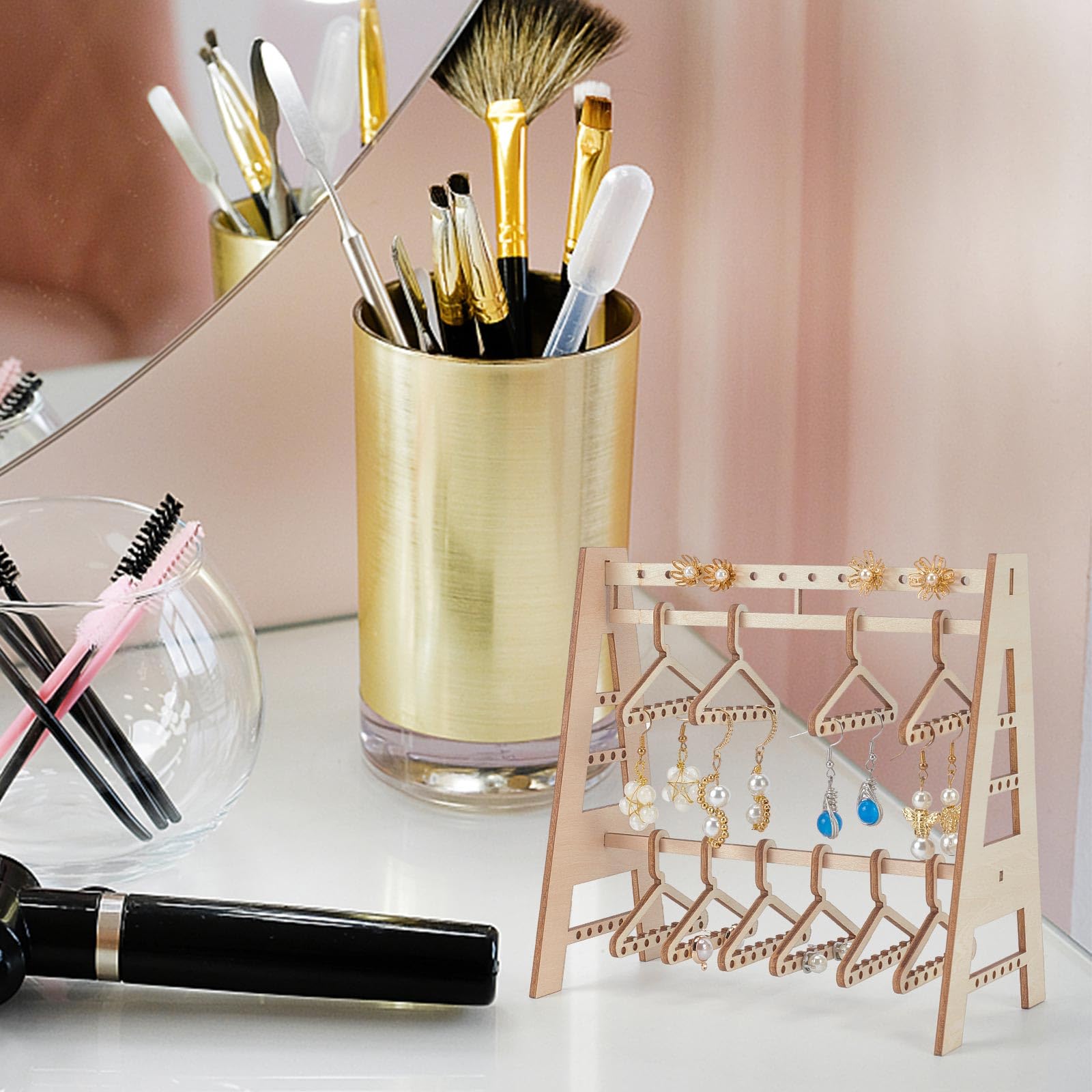 PH PandaHall 116 Holes Earring Holder, Earring Organizer Rack with Mini Hangers Wood Earring Display Stand for Selling Jewelry Earring Stand Ear Stud Holder for Women Retail Personal