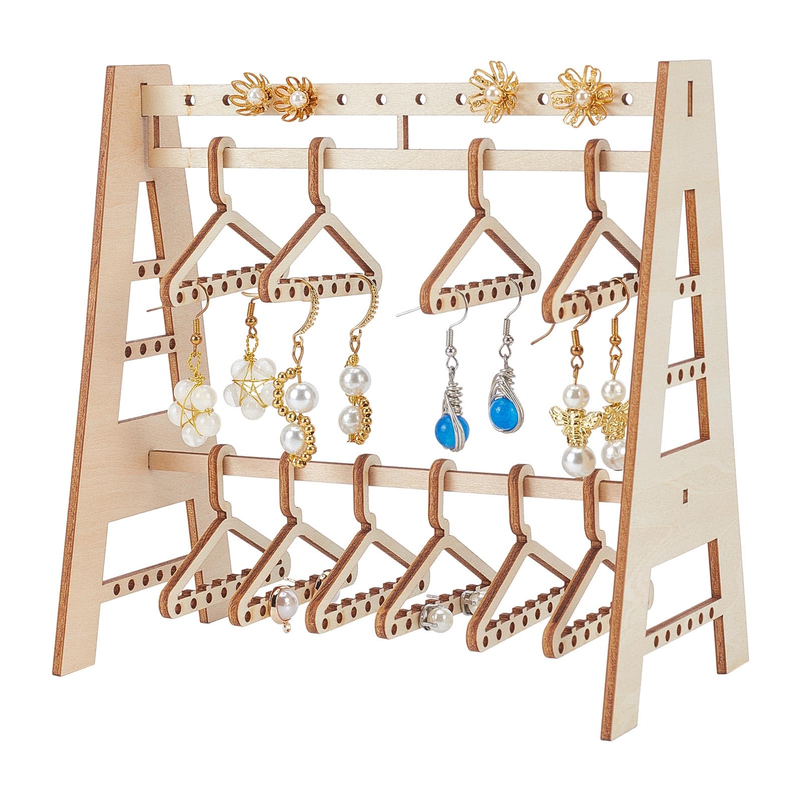 PH PandaHall 116 Holes Earring Holder, Earring Organizer Rack with Mini Hangers Wood Earring Display Stand for Selling Jewelry Earring Stand Ear Stud Holder for Women Retail Personal