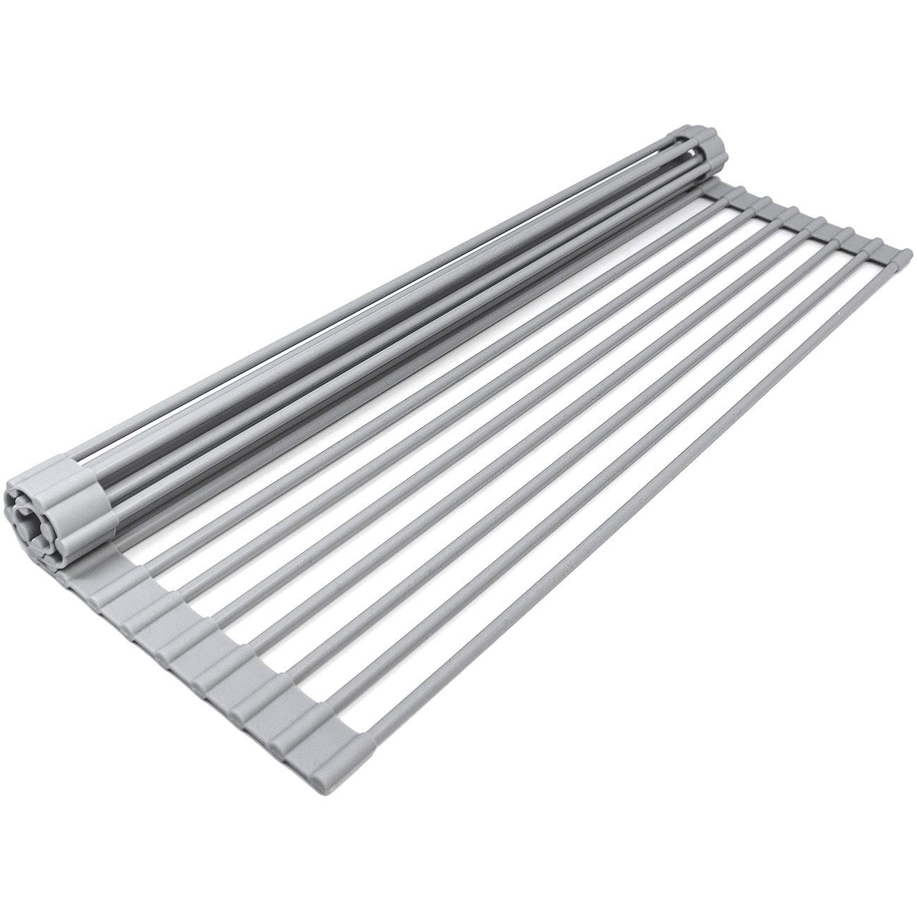 Sorbus Roll-Up Dish Drying Rack [Large 20.5'' X 13"] Over The Sink Drying Mat,- Multipurpose Dish Drainer - Fruits and Vegetable Rinser - Durable Silicone Covered Stainless Steel (Warm Gray)