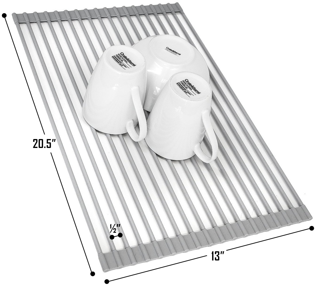 Sorbus Roll-Up Dish Drying Rack [Large 20.5'' X 13"] Over The Sink Drying Mat,- Multipurpose Dish Drainer - Fruits and Vegetable Rinser - Durable Silicone Covered Stainless Steel (Warm Gray)