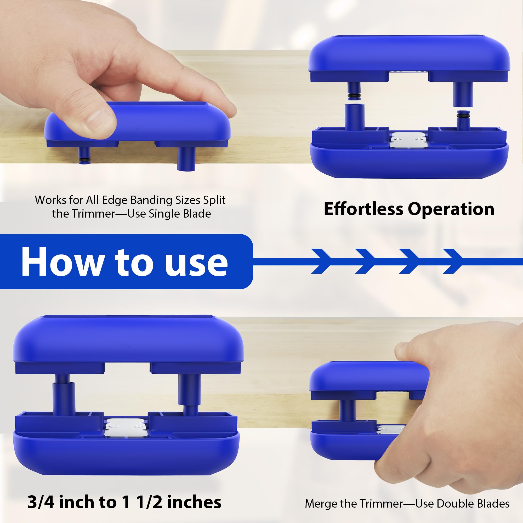 Edge Banding Trimmer,Veneer Trimmer with Tungsten Carbide Blades for Edge Trimmer Woodworking 1 Pack, Blue
