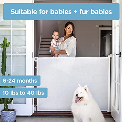 Retractable Baby Gate Perma Child Safety 41" Tall x 71β Wide, Mesh, For Stairs, Doorways, Dogs, Pets, Indoor, Outdoor, One-Handed Operation, Locking, Easy Install, Hardware Mount, White