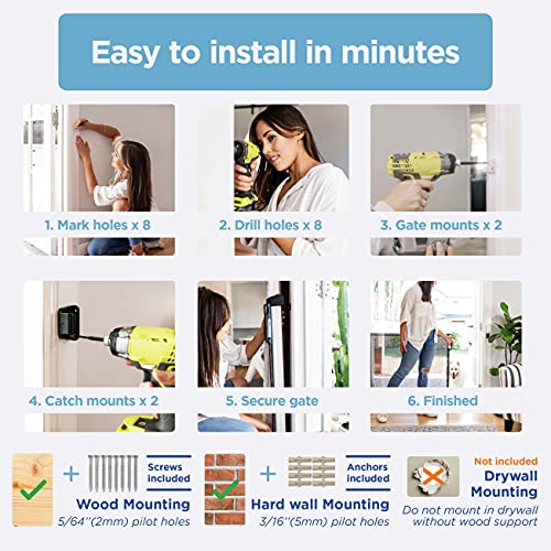Retractable Baby Gate Perma Child Safety 41" Tall x 71β Wide, Mesh, For Stairs, Doorways, Dogs, Pets, Indoor, Outdoor, One-Handed Operation, Locking, Easy Install, Hardware Mount, White