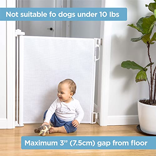 Retractable Baby Gate Perma Child Safety 41" Tall x 71β Wide, Mesh, For Stairs, Doorways, Dogs, Pets, Indoor, Outdoor, One-Handed Operation, Locking, Easy Install, Hardware Mount, White