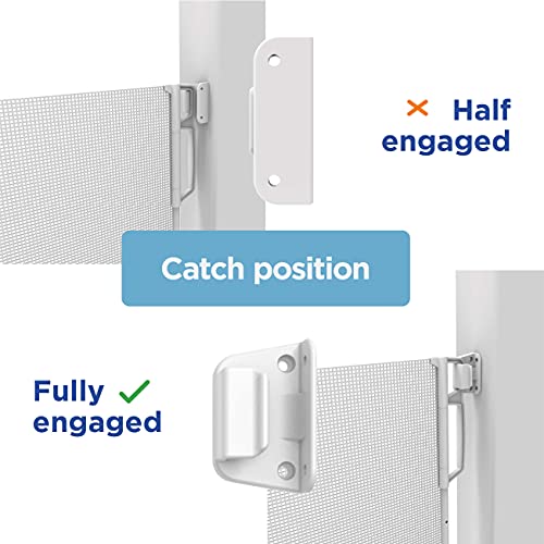 Retractable Baby Gate Perma Child Safety 41" Tall x 71β Wide, Mesh, For Stairs, Doorways, Dogs, Pets, Indoor, Outdoor, One-Handed Operation, Locking, Easy Install, Hardware Mount, White