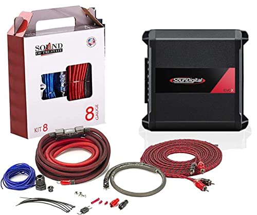 Soundigital 400.4 EVOX 4 Ohm 4 Channel Compact Amplifier Bundled with + (1) 8Ga Amplifier Wiring Kit