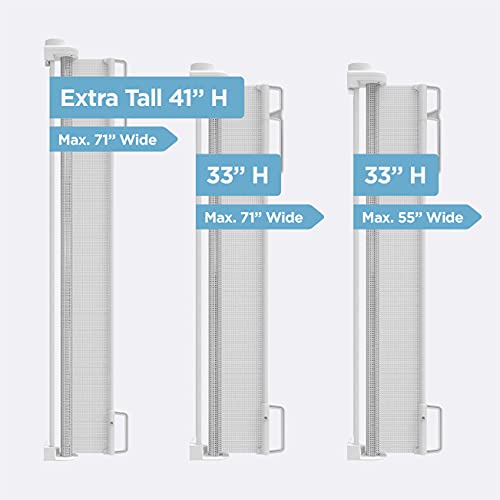 Retractable Baby Gate Perma Child Safety 41" Tall x 71β Wide, Mesh, For Stairs, Doorways, Dogs, Pets, Indoor, Outdoor, One-Handed Operation, Locking, Easy Install, Hardware Mount, White