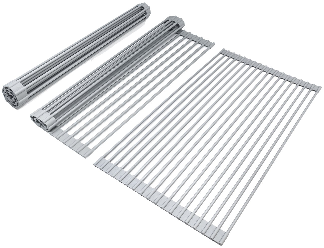Sorbus Roll-Up Dish Drying Rack [Large 20.5'' X 13"] Over The Sink Drying Mat,- Multipurpose Dish Drainer - Fruits and Vegetable Rinser - Durable Silicone Covered Stainless Steel (Warm Gray)