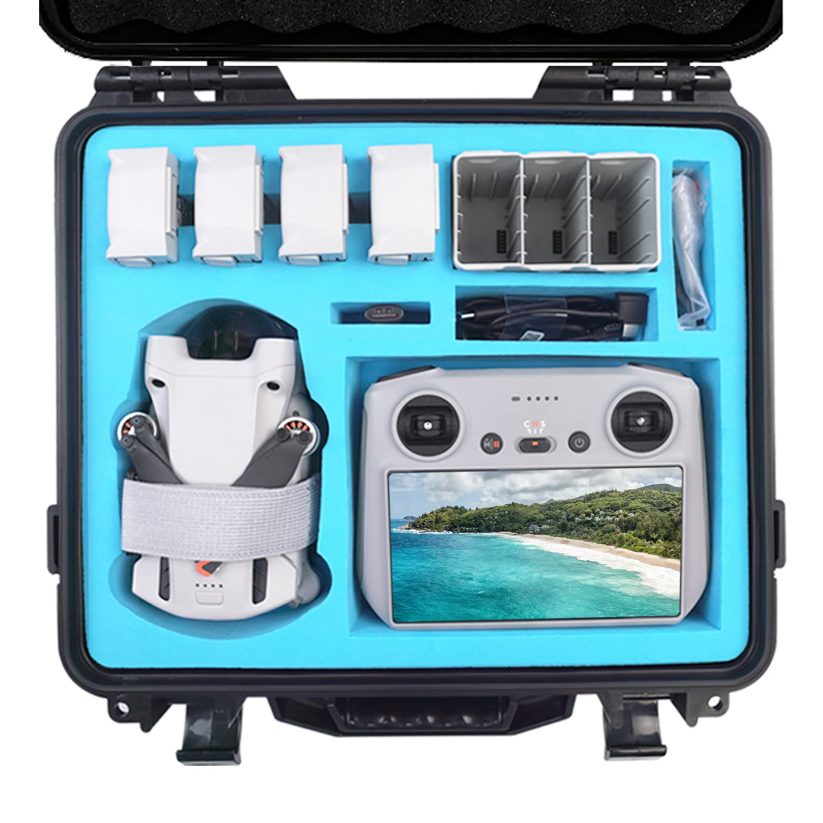 MVMOD Hard Case for DJI Mini 3 Pro, Waterproof Storage Bag for DJI Mini 3/ Mini 3 Pro, Fit for DJI RC with Free Props Strap and MicroSD Card Case (Case Only)