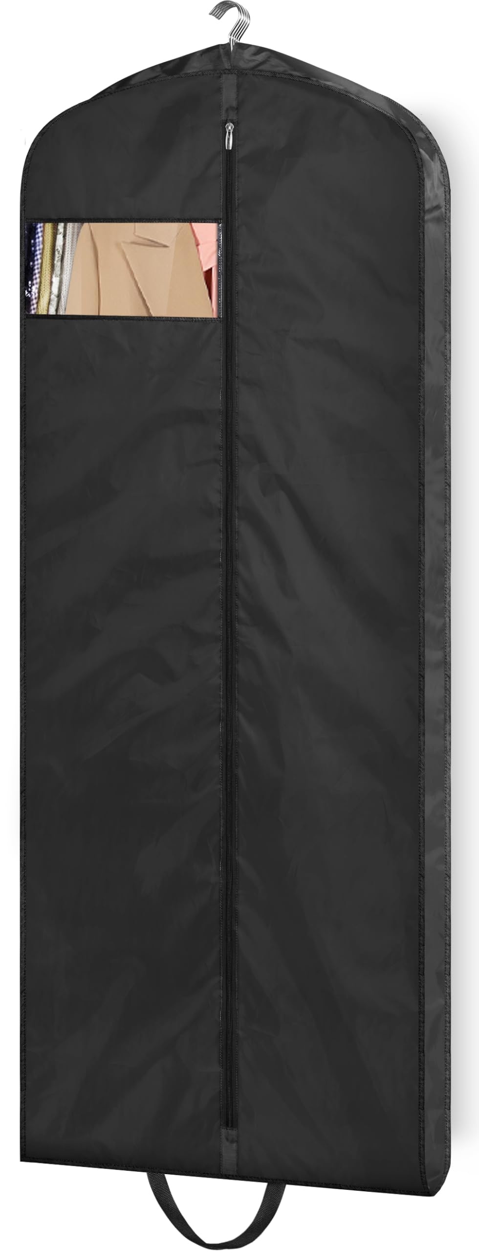 MISSLO 65" Gusseted Hanging Garment Bags for Travel Long Dress Cover Water Resistant Sturdy Fabric Dress Bags for Gowns Long Closet Clothes Protectors, Black