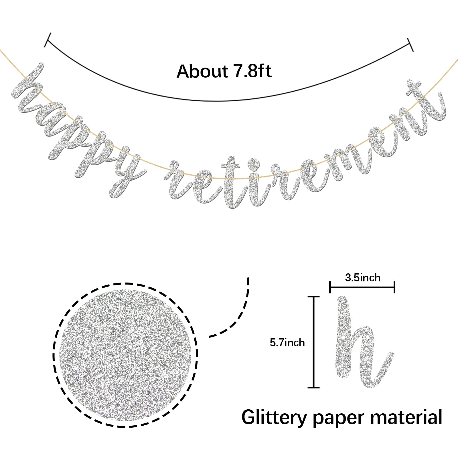 INNORU Glitter Silver Happy Retirement Banner - for Farewell Party - Leaving - Finally Retiring Party Bunting Decorations