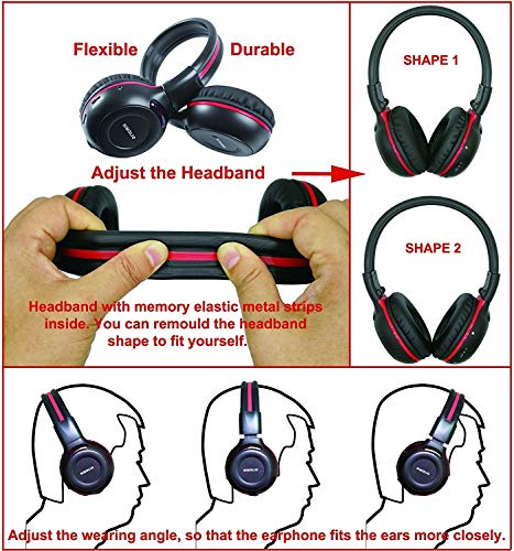 SIMOLIO IR Wireless Headphones for Car DVD Player Headrest Video, On-Ear Infrared Headphones Headset Universal, w/Storage Bag & 3.5mm Aux Cord, 2 Channel Automotive IR Headphone, Foldable and Durable