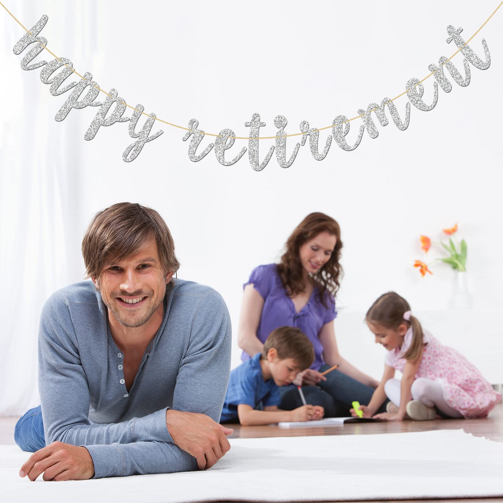 INNORU Glitter Silver Happy Retirement Banner - for Farewell Party - Leaving - Finally Retiring Party Bunting Decorations